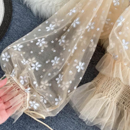 Sweet Puff Sleeve Tulle Top on Luulla