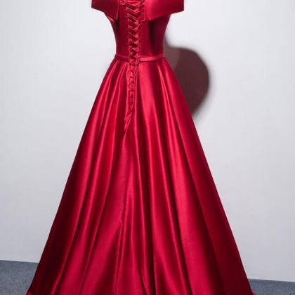Simple Red Satin Long Prom Dress on Luulla
