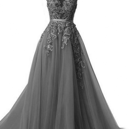 A Line Grey Long Prom Dress, Evening Dress on Luulla