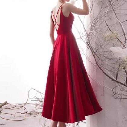 Red Satin Tea Length Prom Dress on Luulla