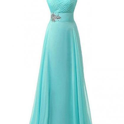 One Shoulder Chiffon Pleats Crystal Prom Dress on Luulla