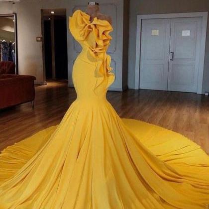 Mermaid One Shoulder Yellow Prom Dresses on Luulla