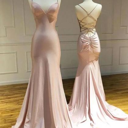 Simple Mermaid Backless Pink Prom Dresses on Luulla