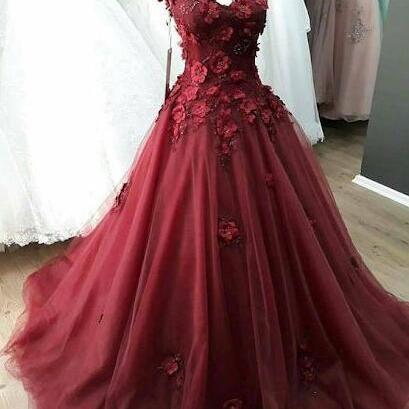 Off The Shoulder Burgundy Prom Dress With Lace Appliques on Luulla
