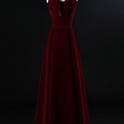 Floor Length Wine Red Velvet Long Prom Dress on Luulla