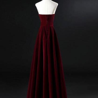 Floor Length Wine Red Velvet Long Prom Dress on Luulla