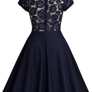 Simple Short Sleeve Navy Blue Cocktail Swing Dress on Luulla