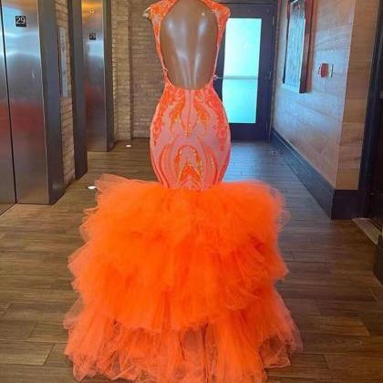 Sparkly Formal Mermaid Orange Prom Dresses on Luulla