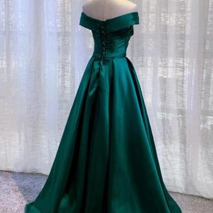 Simple Green Satin Long Prom Dress on Luulla