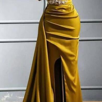 Mermaid Yellow One Shoulder Split Prom Dresses on Luulla