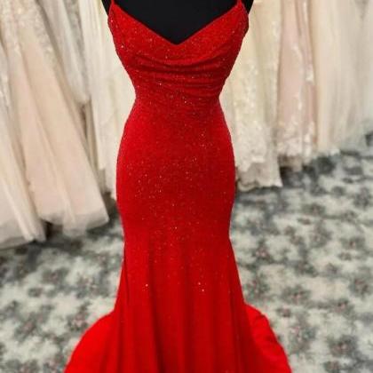 Mermaid Long Red Prom Dress With Rhinestones on Luulla