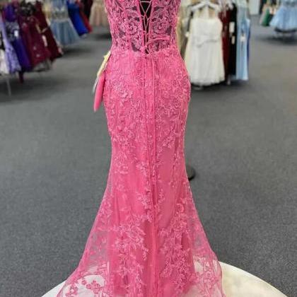 Pink Lace Prom Dresses With Appliques on Luulla