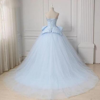 Mermaid Light Blue Sweetheart Ball Gown Tulle Prom Dresses on Luulla