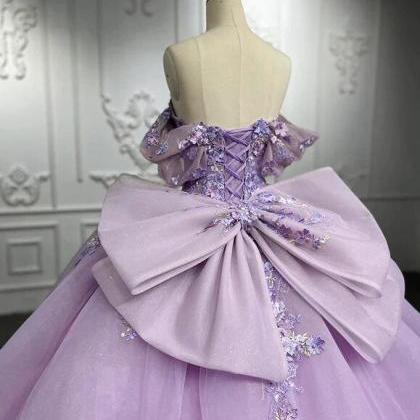 Elegant Lilac Ball Gown Quinceanera Dress With Flowers on Luulla