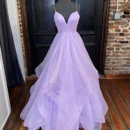 Simple Purple Tulle Sequin Long Prom Dresses on Luulla