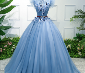 Charming Blue Party Dress, High Neck Ball Gown Prom Dress on Luulla
