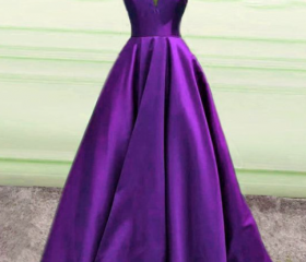 V Neck Grape Prom Ball Gown Prom Dresses on Luulla