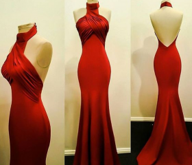 Backless Red Prom Dress Long Evening Dress on Luulla