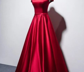 Simple Red Satin Long Prom Dress on Luulla