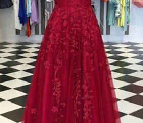 Sleeveless Red Prom Dress With Appliques Long Prom Dress on Luulla