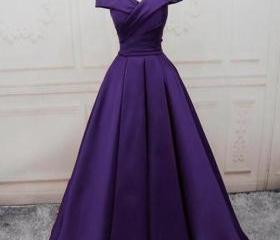 Off The Shoulder Purple Satin Prom Dress on Luulla