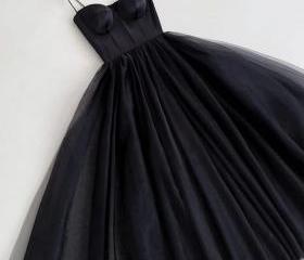 Simple Straps Black Tulle Short Prom Dresses on Luulla