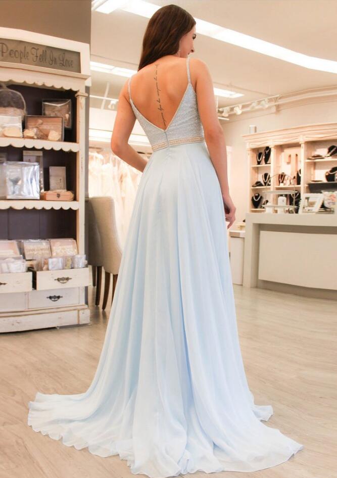 Light Blue Prom Dress,chiffon Prom Dress,mermaid Prom Dress,v Neck Prom ...