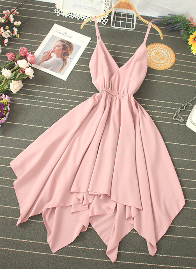 A Line V Neck Chiffon Irregular Dress on Luulla