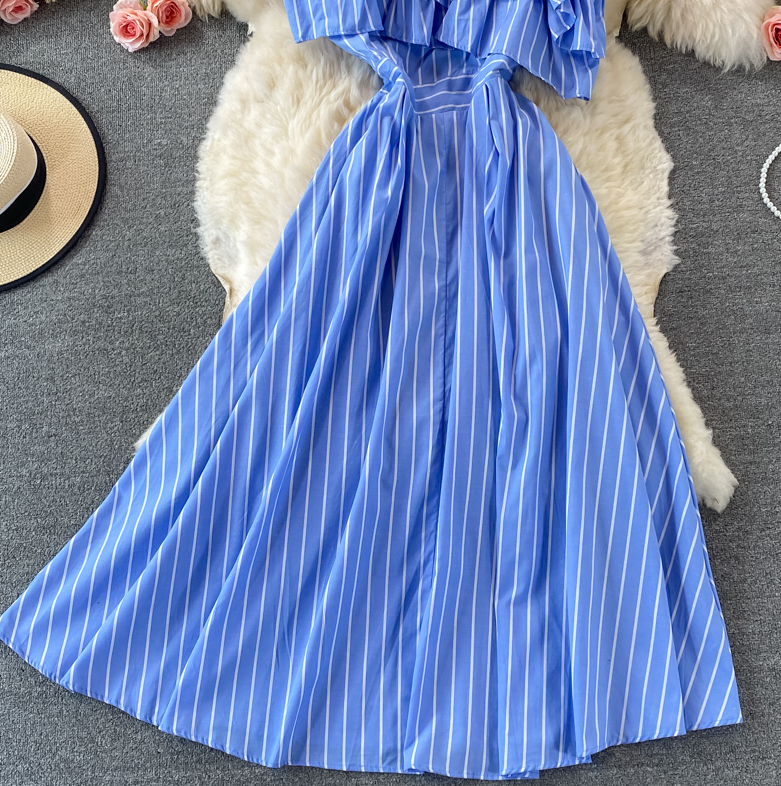 Cute Blue Stripe Dress One Shoulder Dress on Luulla
