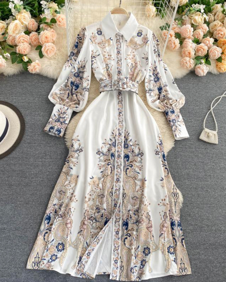 A Line Printed Long Dress Women's Dress on Luulla