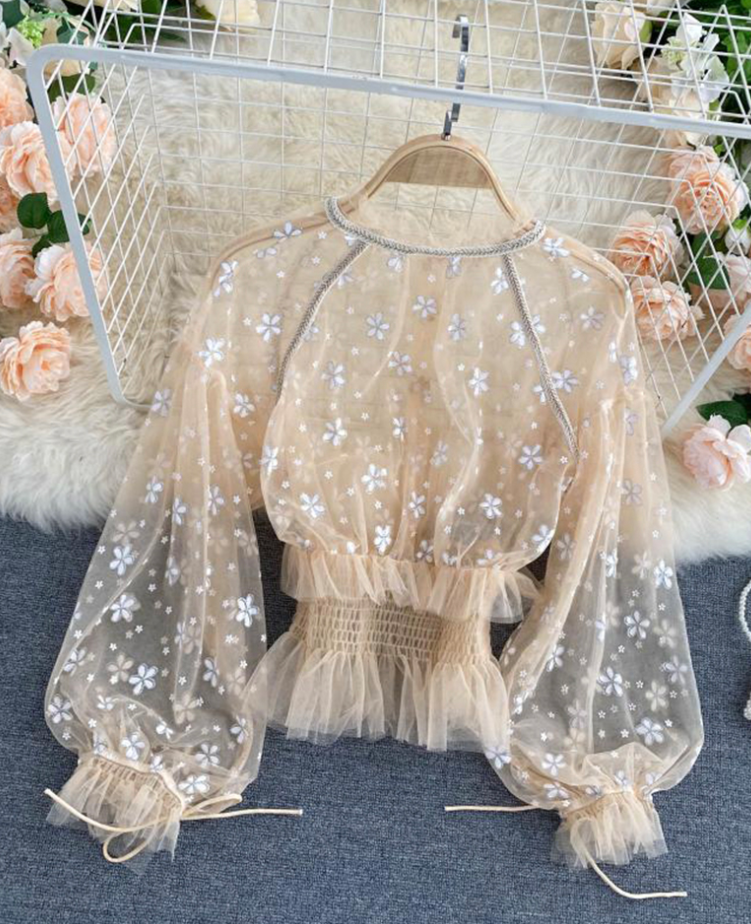 Sweet Puff Sleeve Tulle Top on Luulla