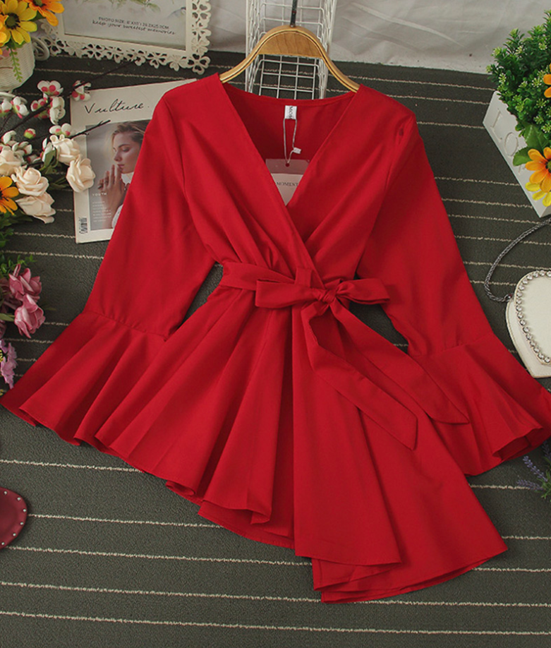 Irregular Top Long Sleeve Flared Top on Luulla