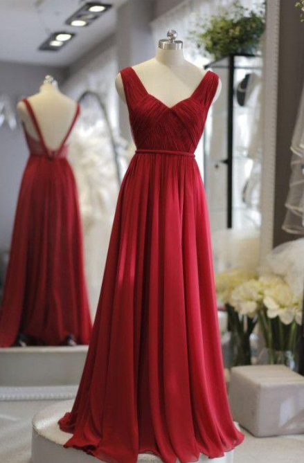 Simple Red Chiffon Open Back Ong Dresses on Luulla