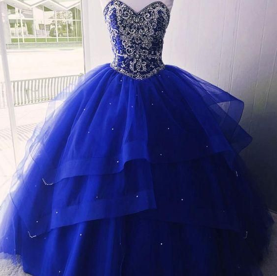 Royal Blue Princess Ball Gown Prom Dresses With Beaded on Luulla