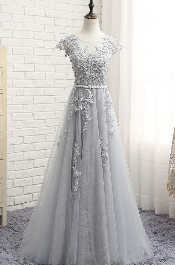 Grey Tulle Long Junior Prom Dress, Party Dress on Luulla