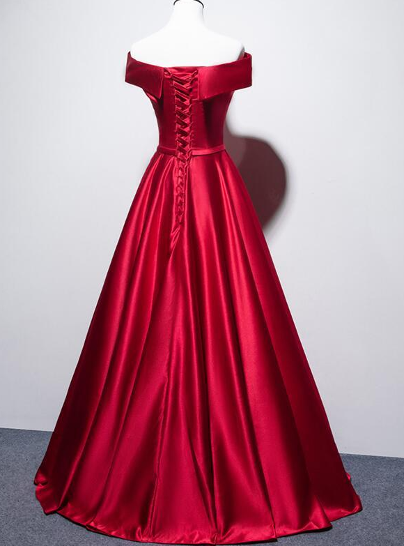 Simple Red Satin Long Prom Dress on Luulla