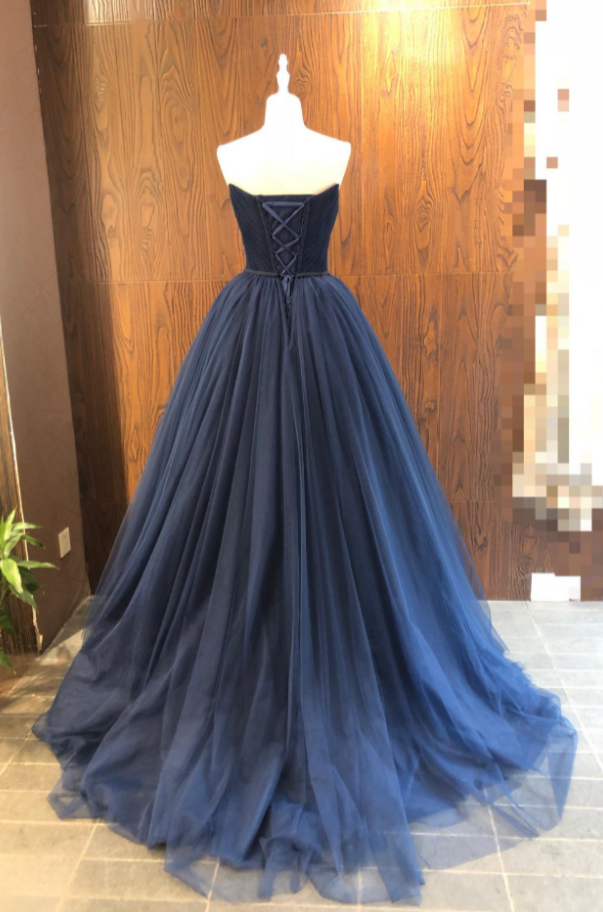 Navy Blue Strapless Prom Dress on Luulla