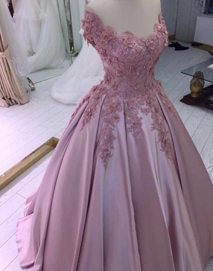 Off Shoulder Flowers Dusty Rose Ball Gown Prom Dresses on Luulla