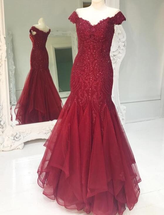 Burgundy Lace Appliques Prom Dresses on Luulla