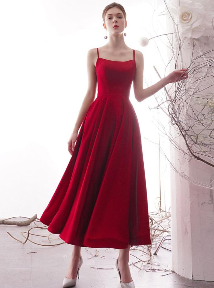 Red Satin Tea Length Prom Dress on Luulla
