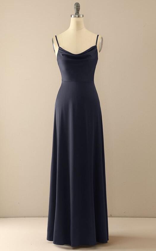 Simple Navy Blue Long Prom Dress on Luulla