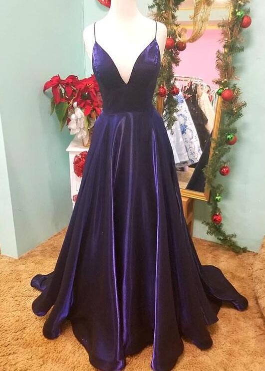 Purple Prom Dress,v Neck Prom Dress,satin Prom Dress on Luulla