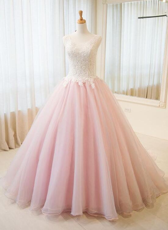 Pink Graduation Dress Ball Gown Lace Evening Dress on Luulla