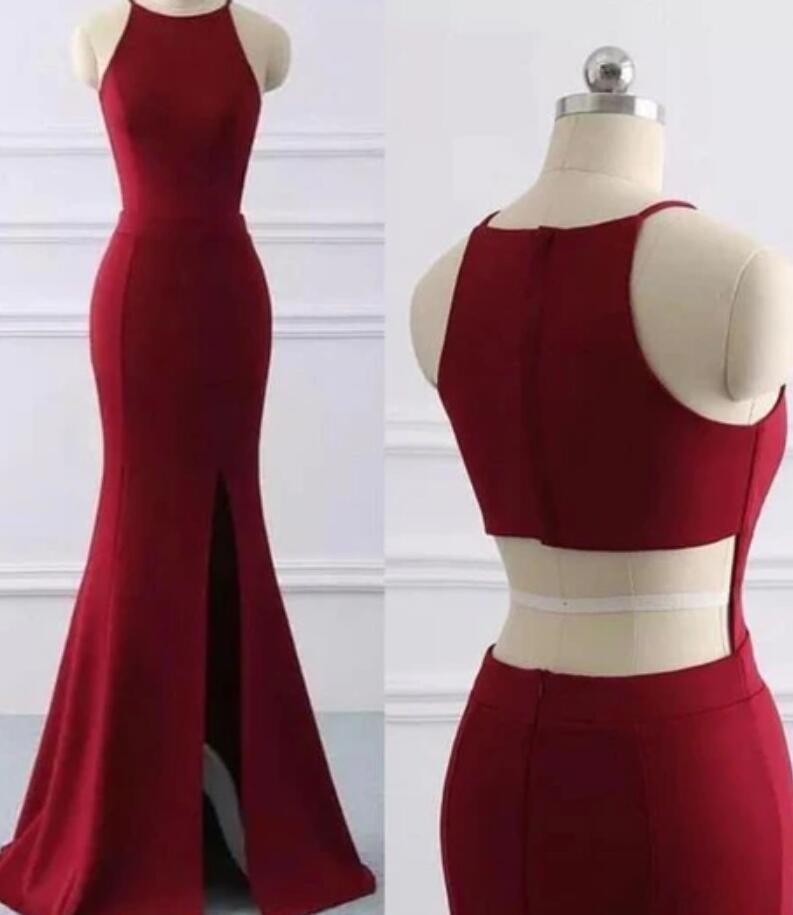 Mermaid Long Backless Prom Dresses Leg Slit on Luulla