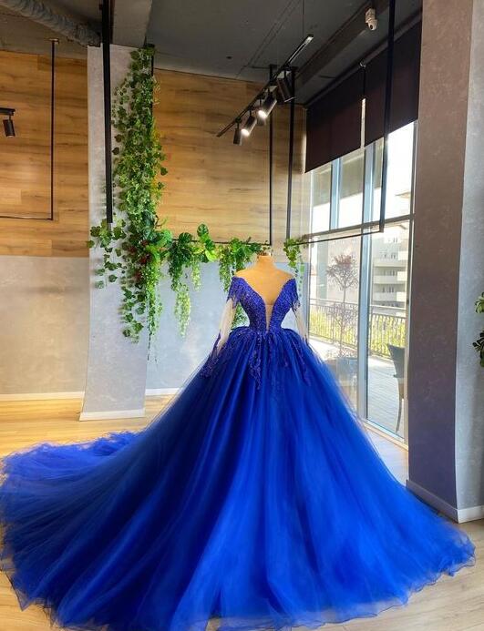 Elegant Royal Blue Beaded Prom Dresses Ball Gown on Luulla