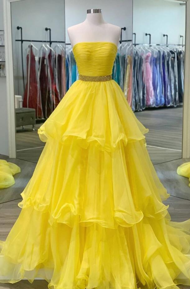 Strapless Mermaid Yellow Organza Formal Prom Gown on Luulla