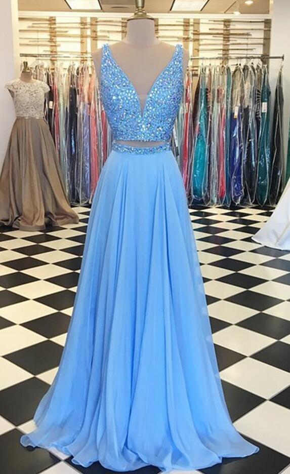 A Line Two Pieces Long Chiffon Prom Dress on Luulla