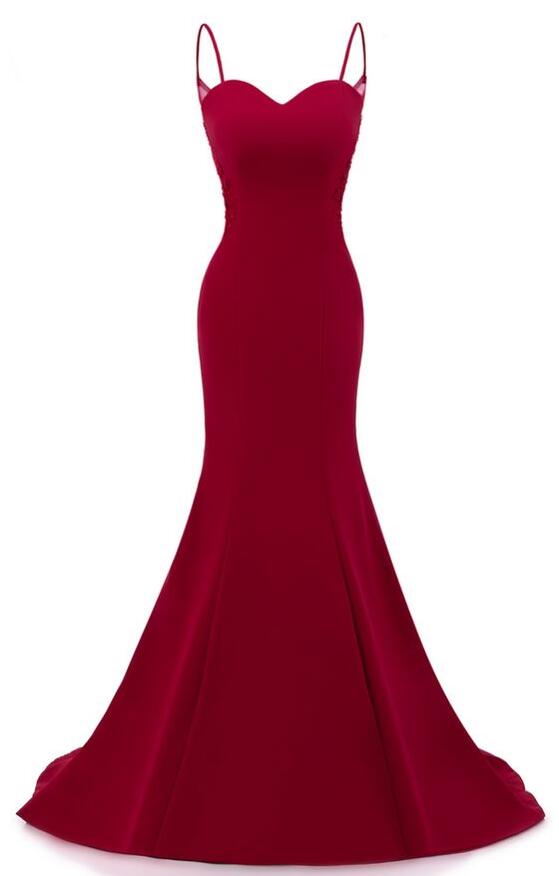 Spaghetti Straps Mermaid Red Long Prom Dress On Luulla