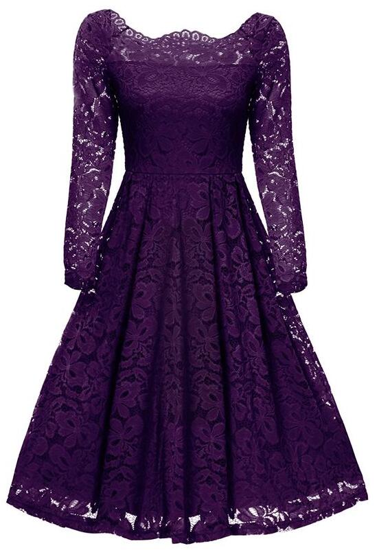 Cute Purple Long Sleeve Lace Formal Dress on Luulla