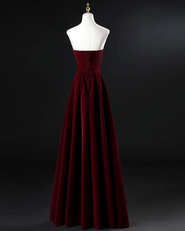 Floor Length Wine Red Velvet Long Prom Dress on Luulla